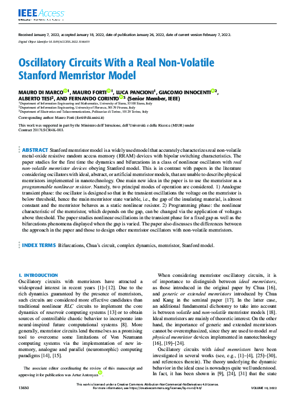 (PDF) Oscillatory Circuits with a Real Non-volatile Stanford Memristor ...