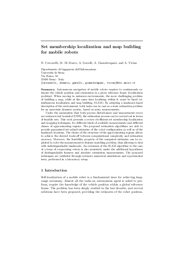 (PDF) Set Membership Localization and Map Building for Mobile Robots