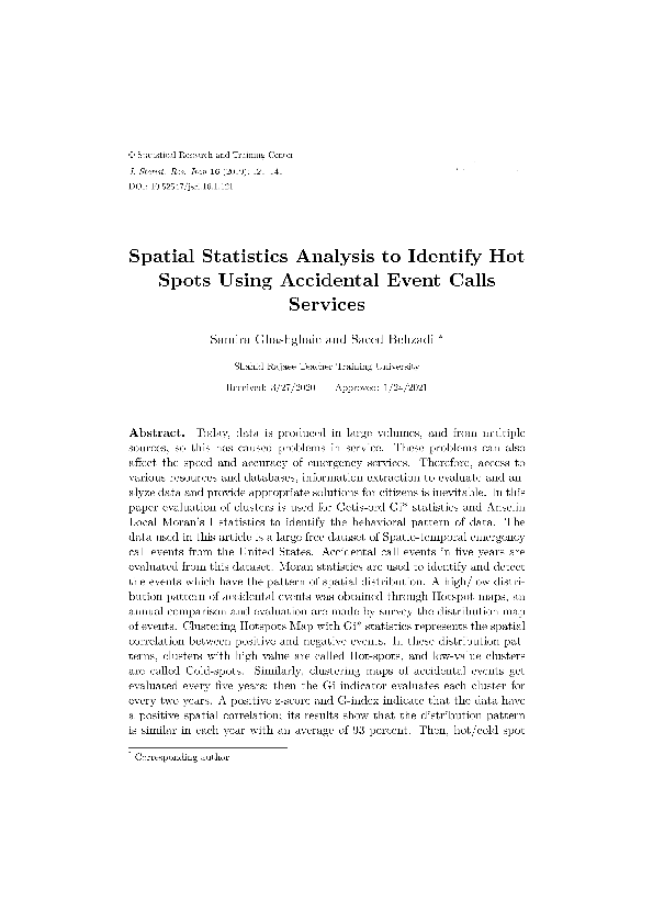 (PDF) Spatial Statistics Analysis to Identify Hot Spots Using ...