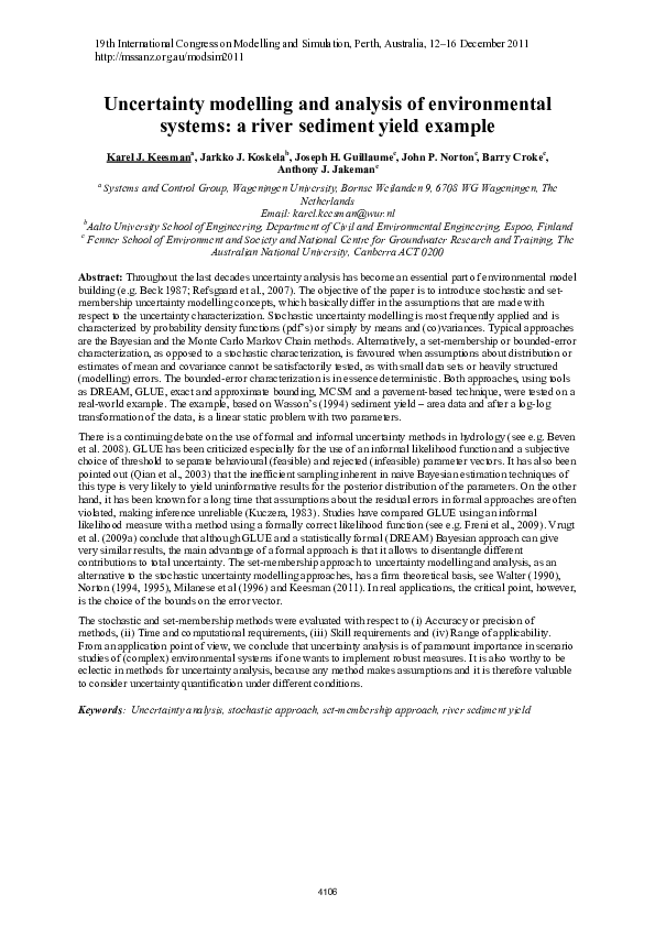 (PDF) Uncertainty modelling and analysis of environmental systems: a river sediment yield example