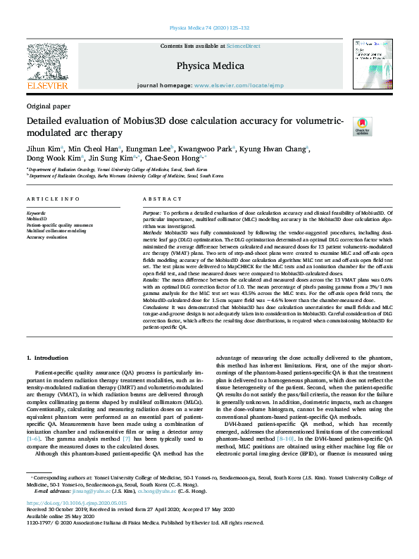 (PDF) Detailed evaluation of Mobius3D dose calculation accuracy for volumetric-modulated arc therapy