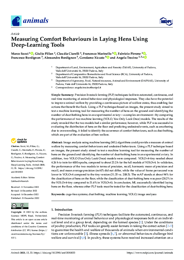 (PDF) Measuring Comfort Behaviours in Laying Hens Using Deep-Learning Tools
