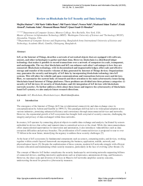 (PDF) Review on Blockchain for IoT Security and Data Integrity
