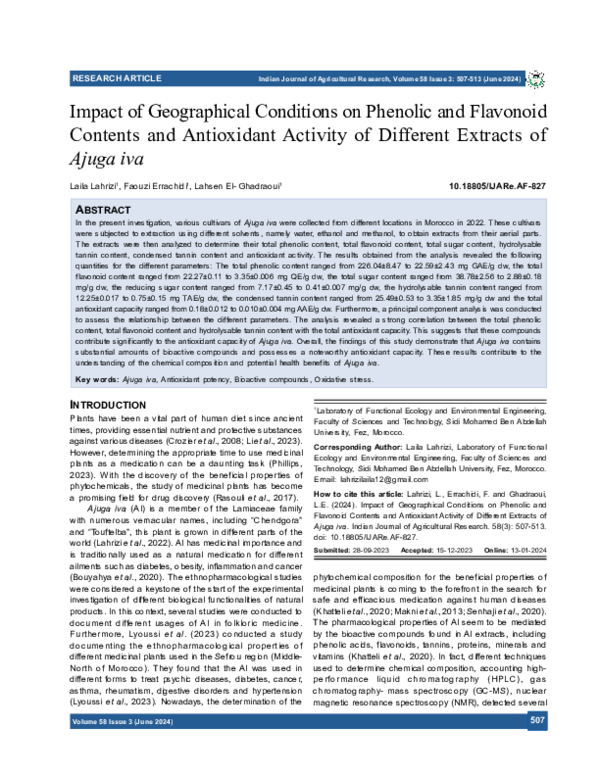 (PDF) Impact of Geographical Conditions on Phenolic and Flavonoid Contents and Antioxidant ...