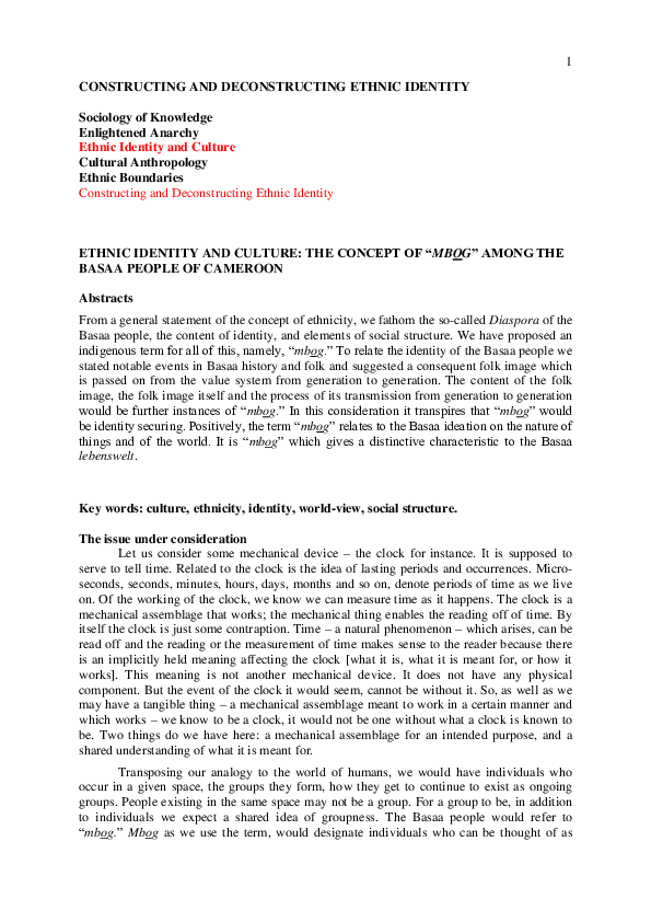 (PDF) Constructing and deconstructing ethnic identity: the Basaa people of Cameroon