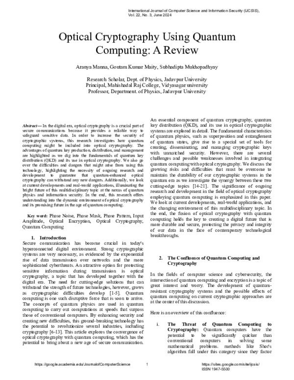 (PDF) Optical Cryptography Using Quantum Computing: A Review