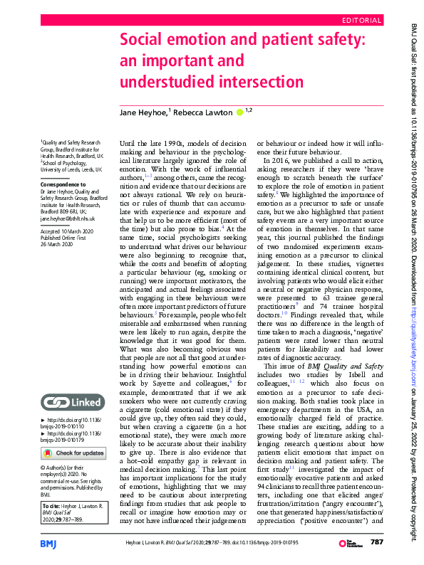 (PDF) Social emotion and patient safety: an important and understudied ...