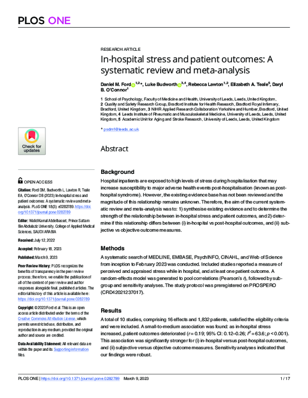 (PDF) In-hospital stress and patient outcomes: A systematic review and ...