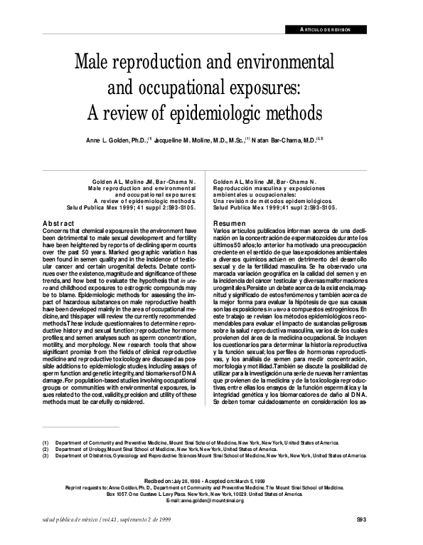(PDF) Male reproduction and environmental and occupational exposures: a ...