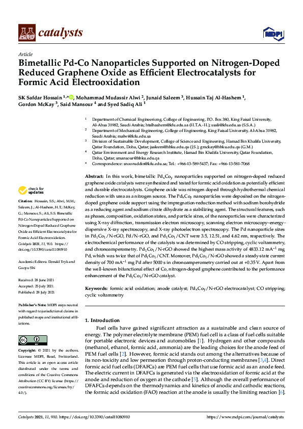 Pdf Bimetallic Pd Co Nanoparticles Supported On Nitrogen Doped Reduced Graphene Oxide As