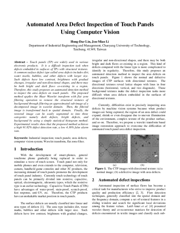 Pdf Automated Area Defect Inspection Of Touch Panels Using Computer Vision
