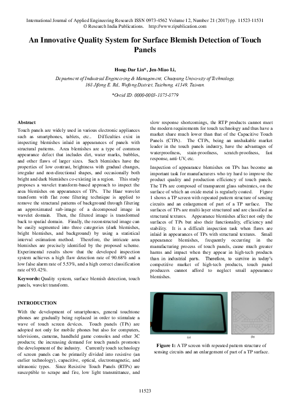 (PDF) An Innovative Quality System for Surface Blemish Detection of ...
