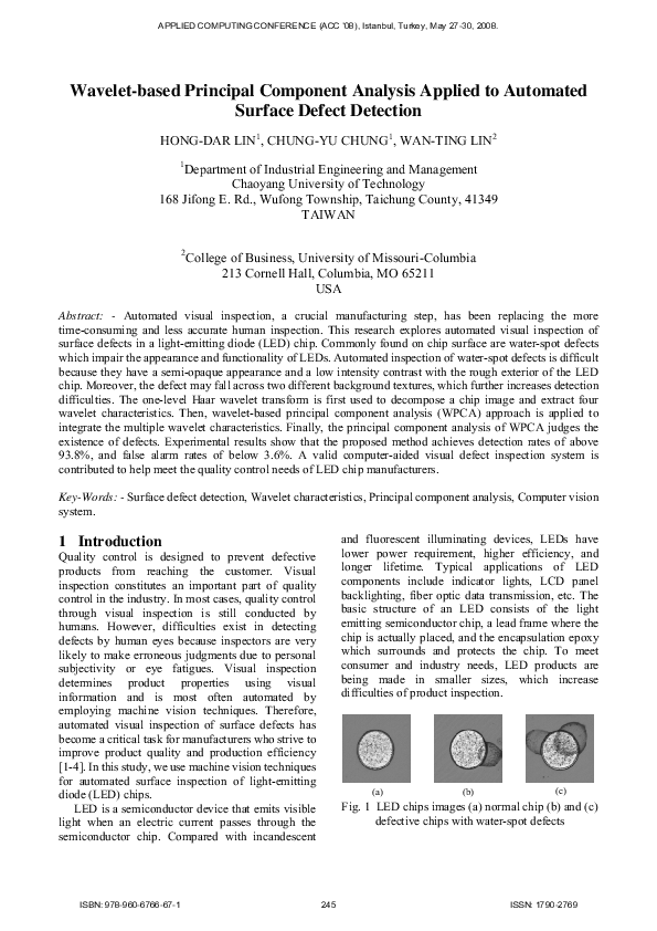 (PDF) Wavelet-based principal component analysis applied to automated surface defect detection