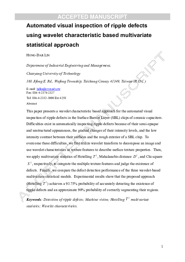 (PDF) Automated visual inspection of ripple defects using wavelet ...