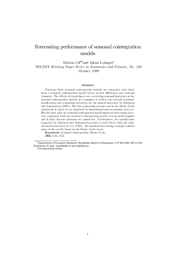 (PDF) Forecasting performance of seasonal cointegration models