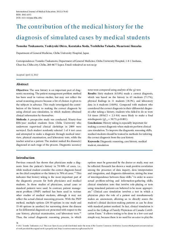 (PDF) The contribution of the medical history for the diagnosis of ...