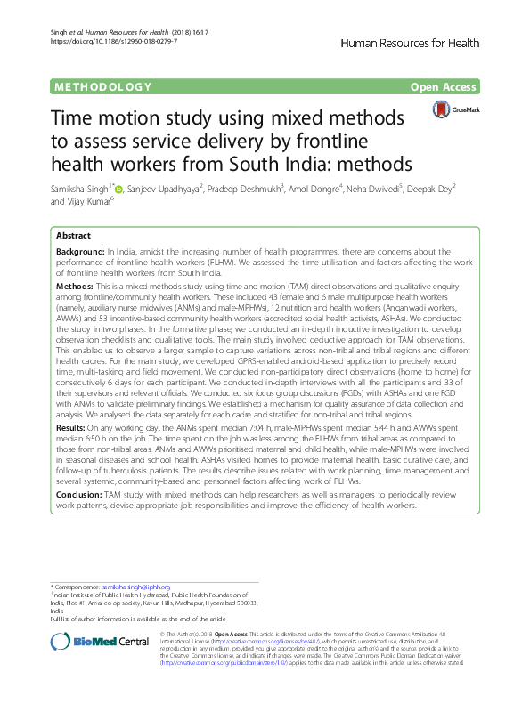 (PDF) Time motion study using mixed methods to assess service delivery by frontline health ...