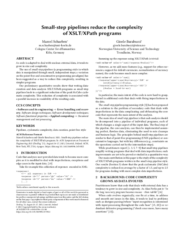 (PDF) Small-step pipelines reduce the complexity of XSLT/XPath programs