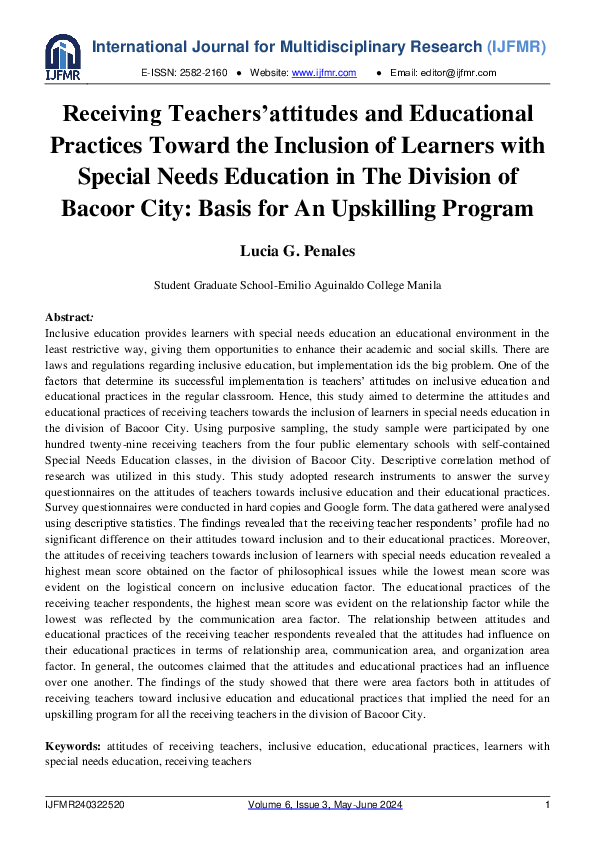 (PDF) Receiving Teachers'attitudes and Educational Practices Toward the Inclusion of Learners ...