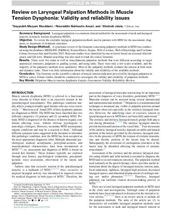 (PDF) Review on Laryngeal Palpation Methods in Muscle Tension Dysphonia ...