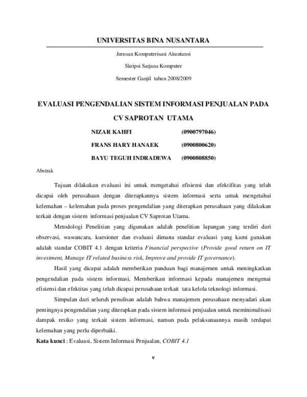 (PDF) Evaluasi Pengendalian Sistem Informasi Penjualan Pada CV ...