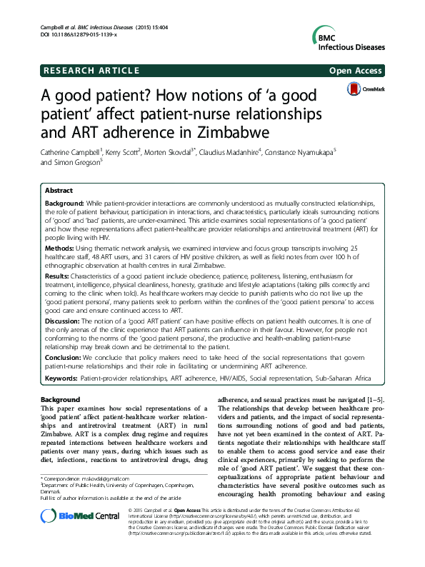 (PDF) A good patient? How notions of ‘a good patient’ affect patient ...