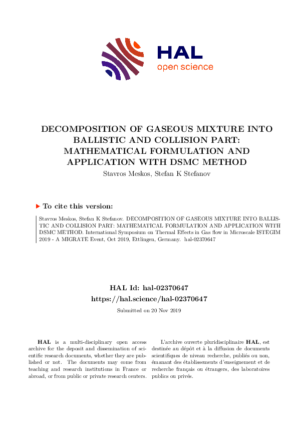 (PDF) Decomposition of Gaseous Mixture Into Ballistic and Collision Part: Mathematical ...