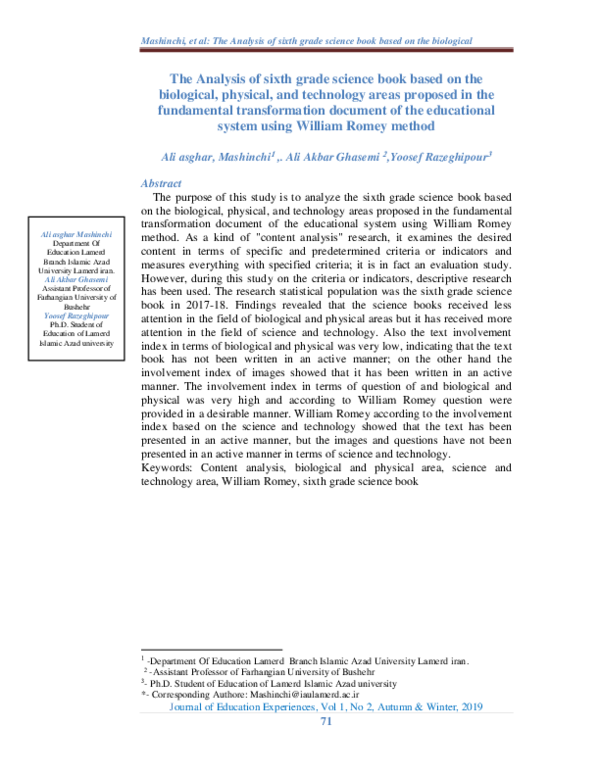 (PDF) The Analysis of sixth grade science book based on the biological ...