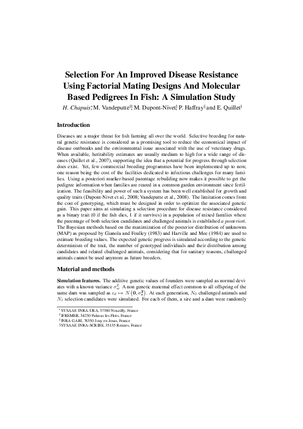(PDF) Selection for an improved disease resistance using factorial ...