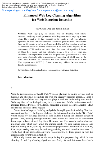 (PDF) Enhanced Web Log Cleaning Algorithm for Web Intrusion Detection