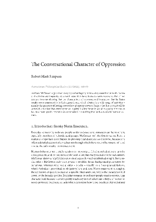 (PDF) The Conversational Character of Oppression