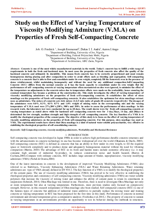 (PDF) Study on the Effect of Varying Temperature of Viscosity Modifying Admixture (V.M.A) on ...