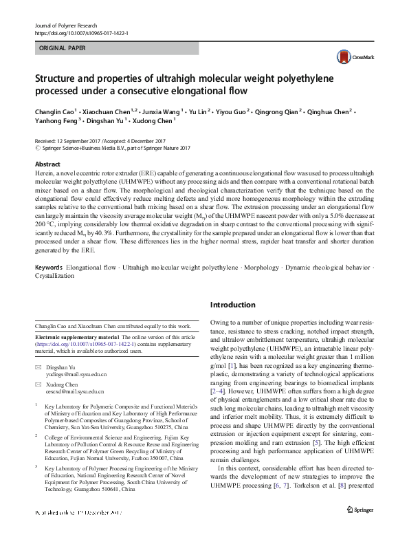 (PDF) Structure and properties of ultra‐high molecular weight bisphenol a polycarbonate ...