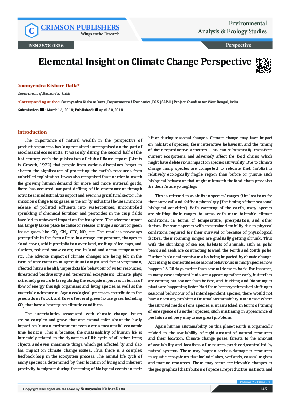 (PDF) Elemental Insight on Climate Change Perspective