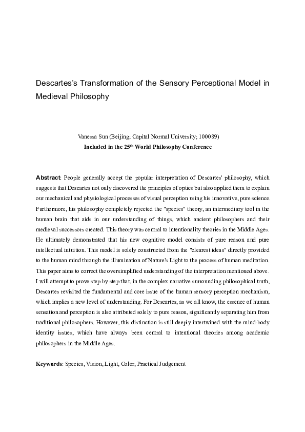 (PDF) Descartes's Transformation of the Sensory Perceptional Model in ...