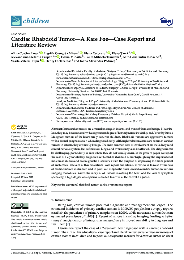 (PDF) Cardiac Rhabdoid Tumor—A Rare Foe—Case Report and Literature Review
