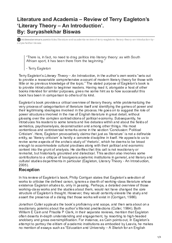 (PDF) Review of Terry Eagleton's 'Literary Theory - An Introduction'