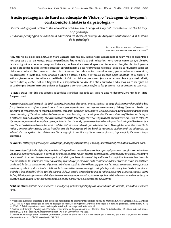 (PDF) A ação pedagógica de Itard na educação de Victor, o “selvagem de ...