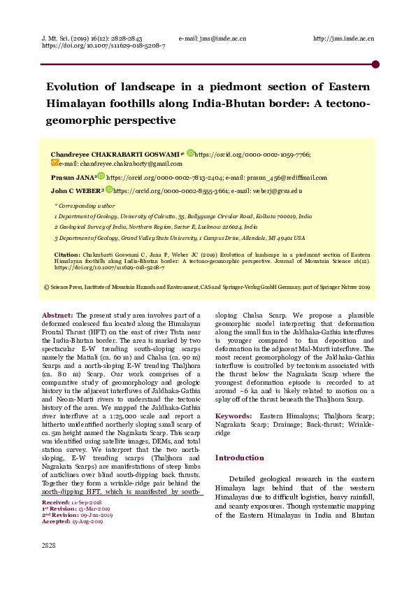 (PDF) Tectono-geomorphic Evolution of Eastern Himalayan Foothills