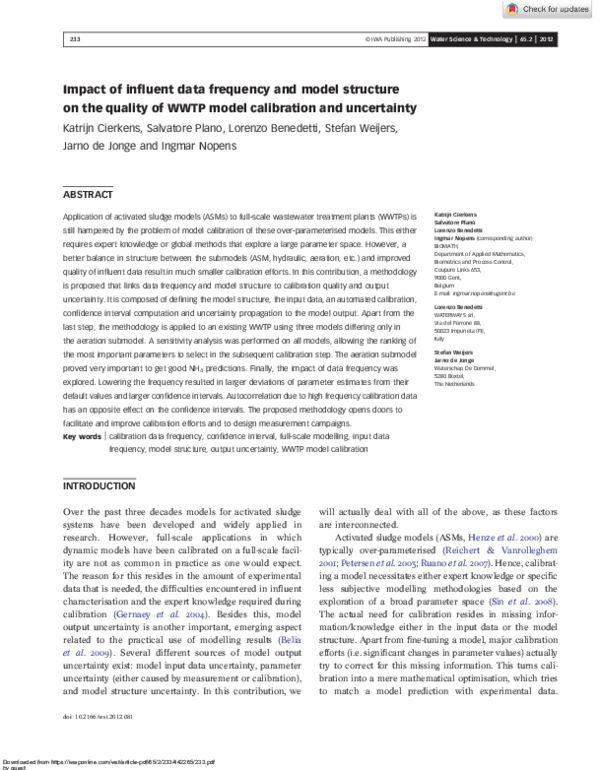 (PDF) Impact of influent data frequency and model structure on the ...