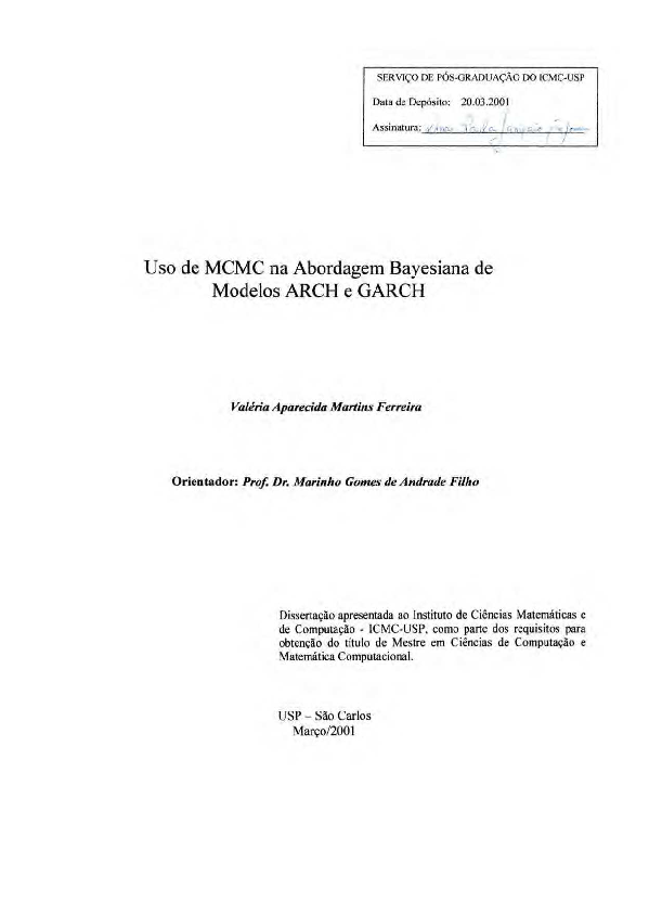 (PDF) Uso de MCMC na abordagem Bayesiana de modelos ARCH e GARCH