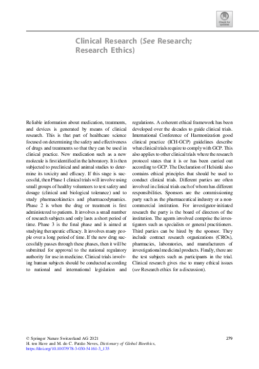 (PDF) Clinical Research (See Research; Research Ethics)