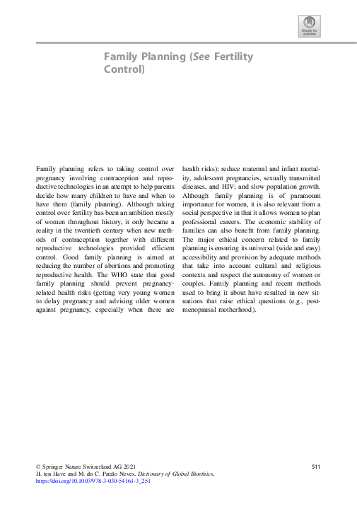 (PDF) Family Planning (See Fertility Control)