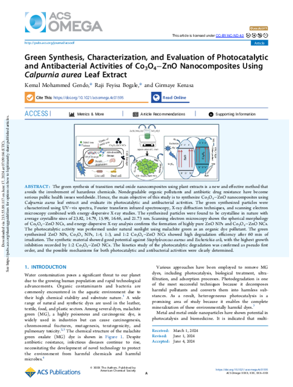 (PDF) Green Synthesis, Characterization, and Evaluation of Photocatalytic and Antibacterial ...