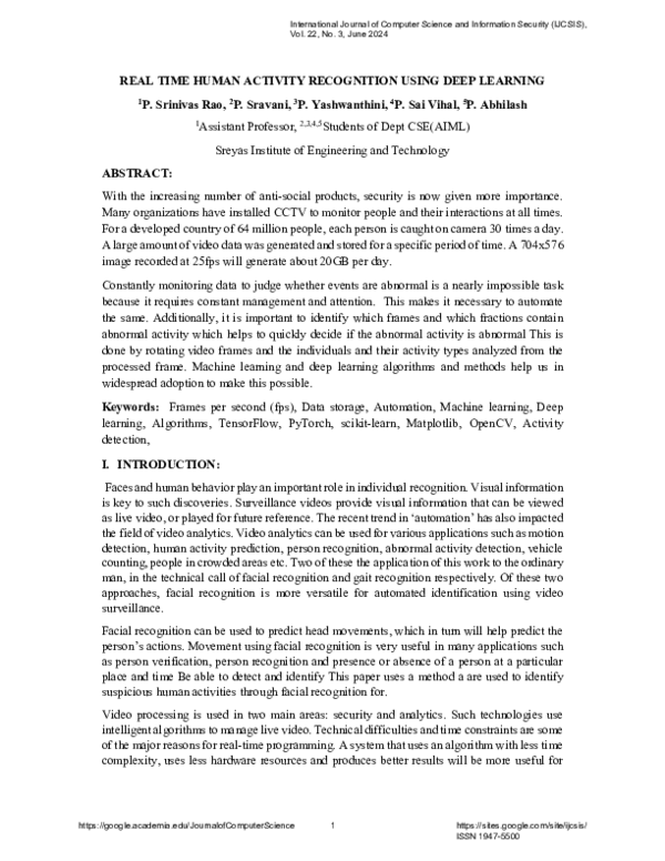 Pdf Real Time Human Activity Recognition Using Deep Learning