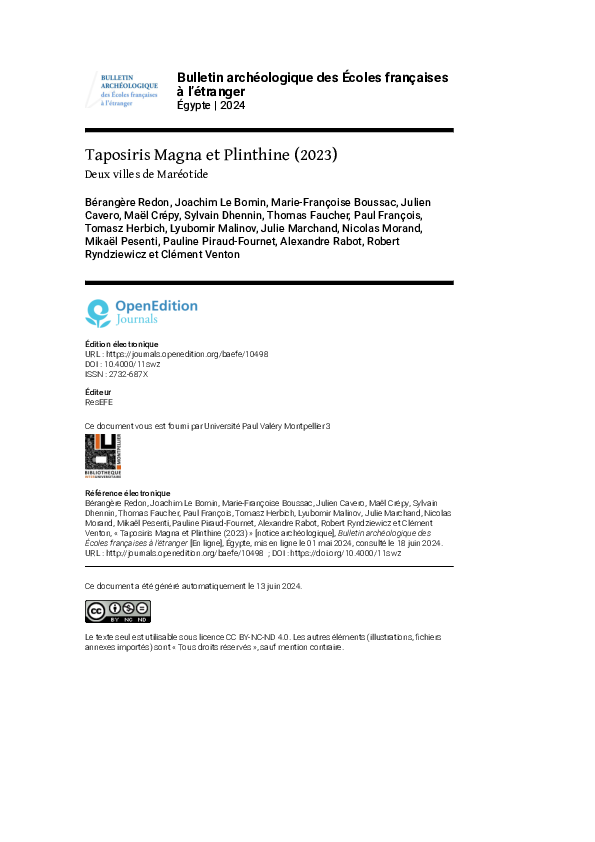 (PDF) Taposiris Magna et Plinthine (2023)