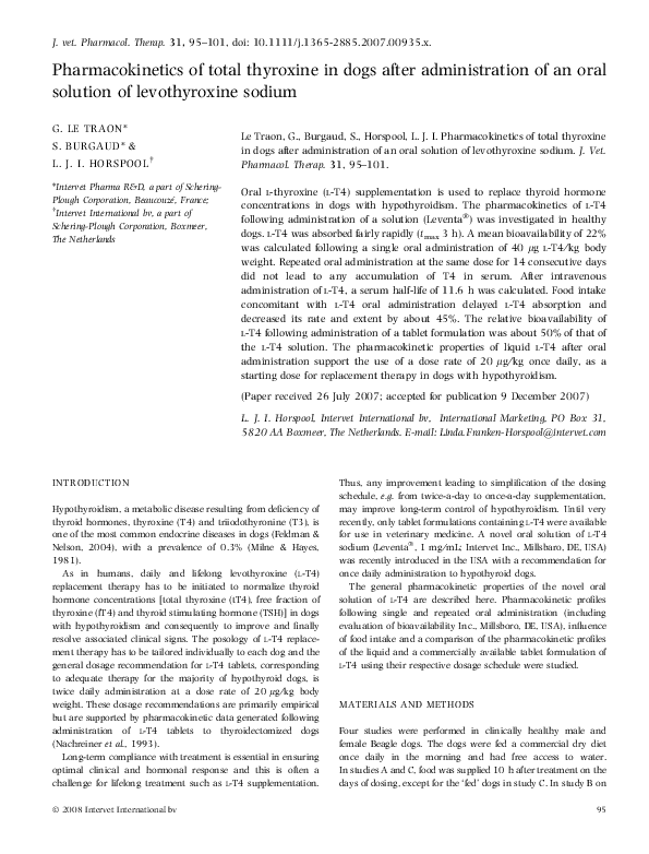 (PDF) Pharmacokinetics of total thyroxine in dogs after administration ...