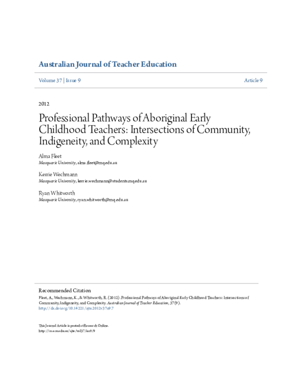 (PDF) Professional pathways of Aboriginal early childhood teachers
