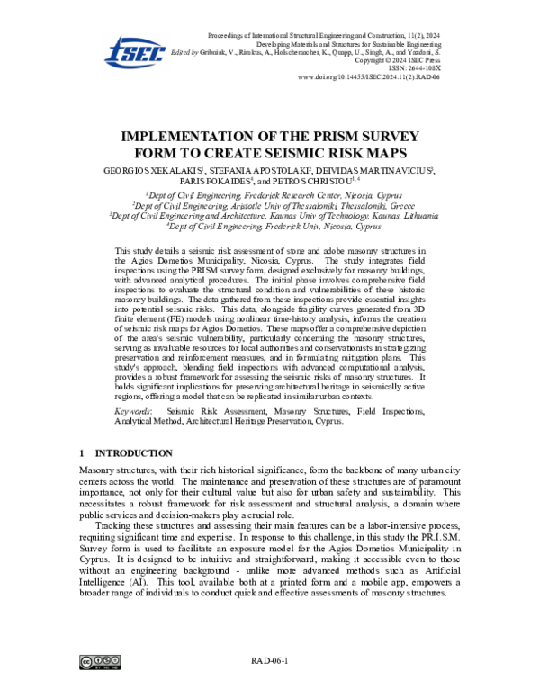 (PDF) IMPLEMENTATION OF THE PRISM SURVEY FORM TO CREATE SEISMIC RISK MAPS