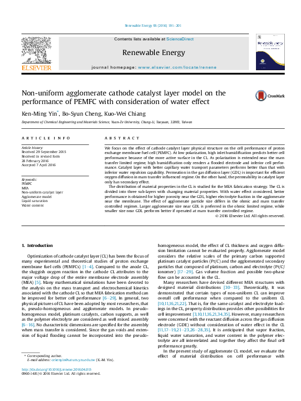 Pdf Non Uniform Agglomerate Cathode Catalyst Layer Model On The Performance Of Pemfc With